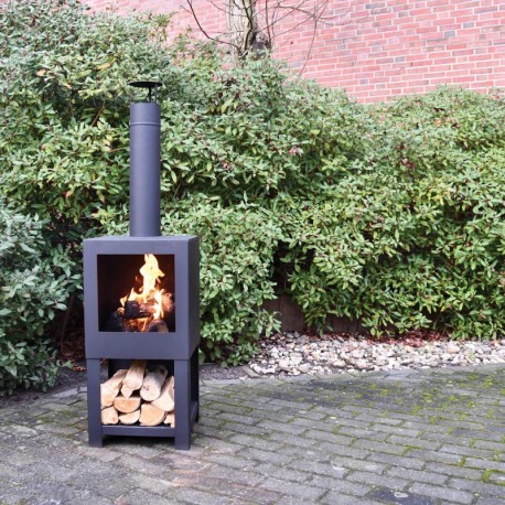 Brasero chauffe terrasse cheminée avec rangement bois - Jardiprotec