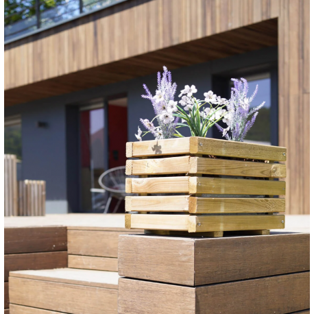 Bac à fleurs en bois carré/rectangle pour terrasse ou jardin - Jardiprotec
